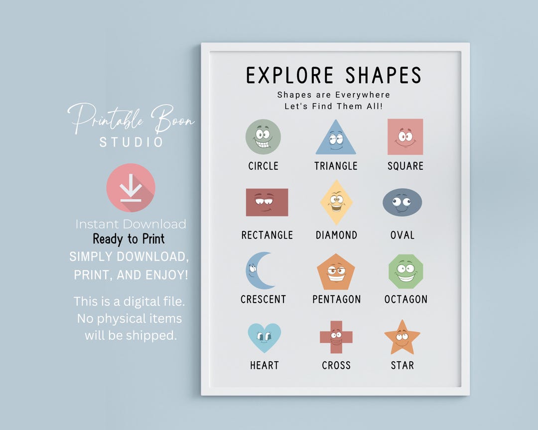 Shapes Poster, Boho Classroom Decor, Educational Wall Art, Geometric ...