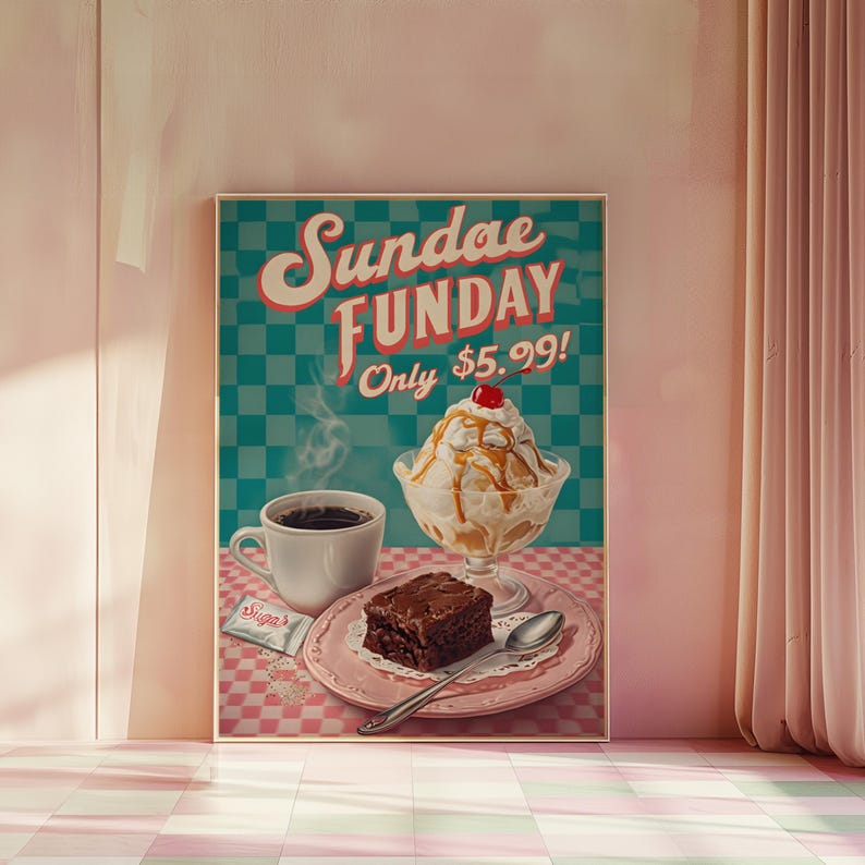 Retro Sundae Diner Print: 50s Cafe Wall Art (digital Download) - Etsy