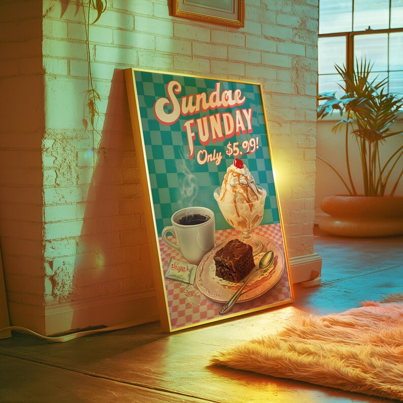 Retro Sundae Diner Print: 50s Cafe Wall Art (digital Download) - Etsy
