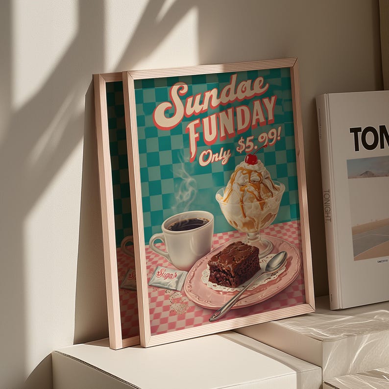 Retro Sundae Diner Print: 50s Cafe Wall Art (digital Download) - Etsy