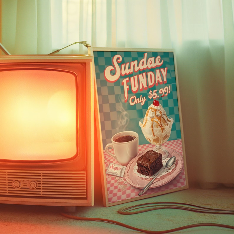 Retro Sundae Diner Print: 50s Cafe Wall Art (digital Download) - Etsy