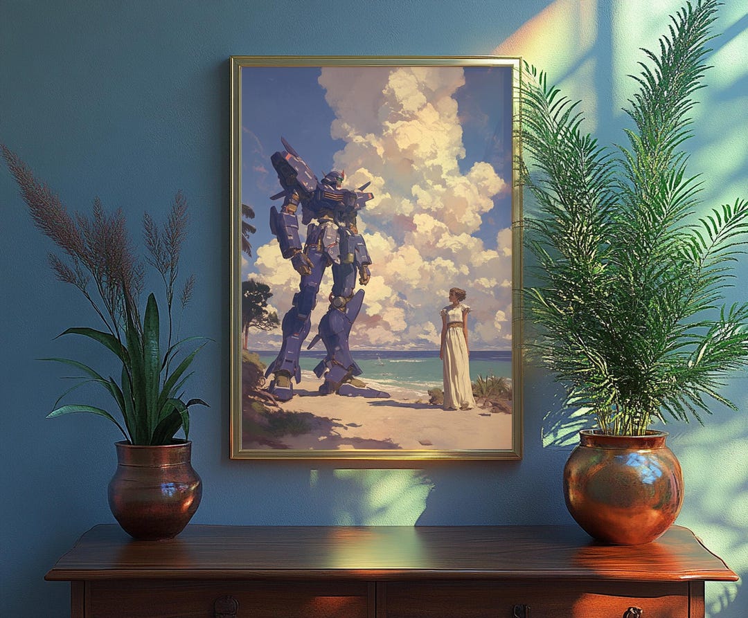 Retro-futuristic Anime Gundam Poster - Vintage Sci-fi Anime Art - Mecha ...