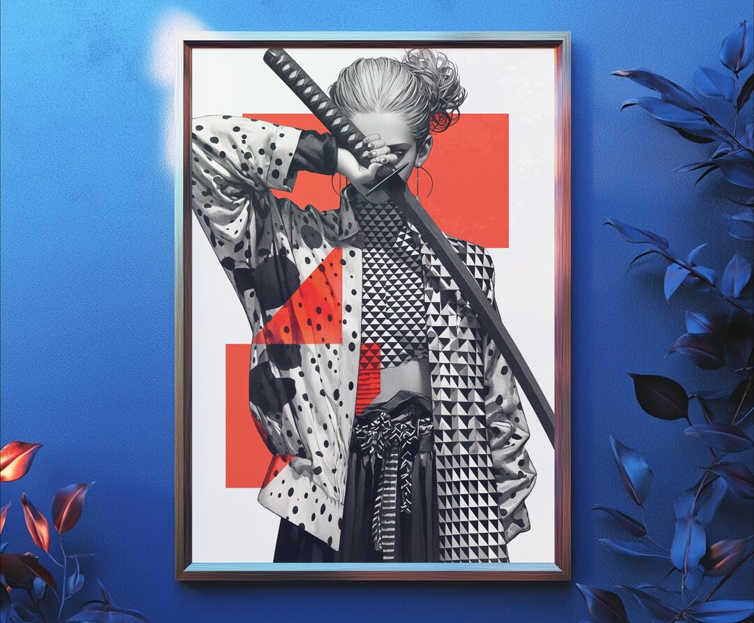 Modern Female Samurai Art Print - Geometric Pattern Warrior ...