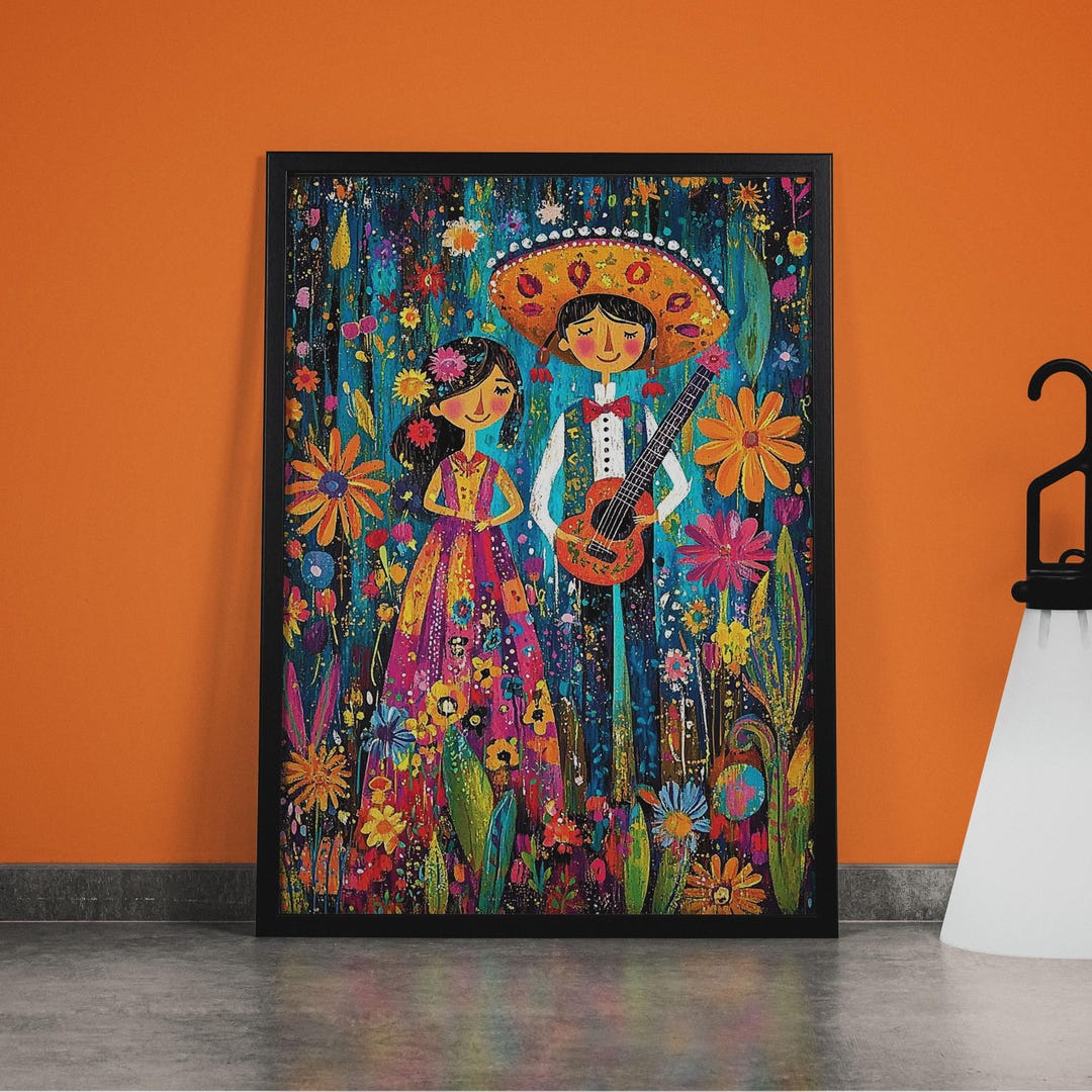 Mexican Couple Canvas Art: Vibrant Folk Art Print, Ready to Hang - Etsy