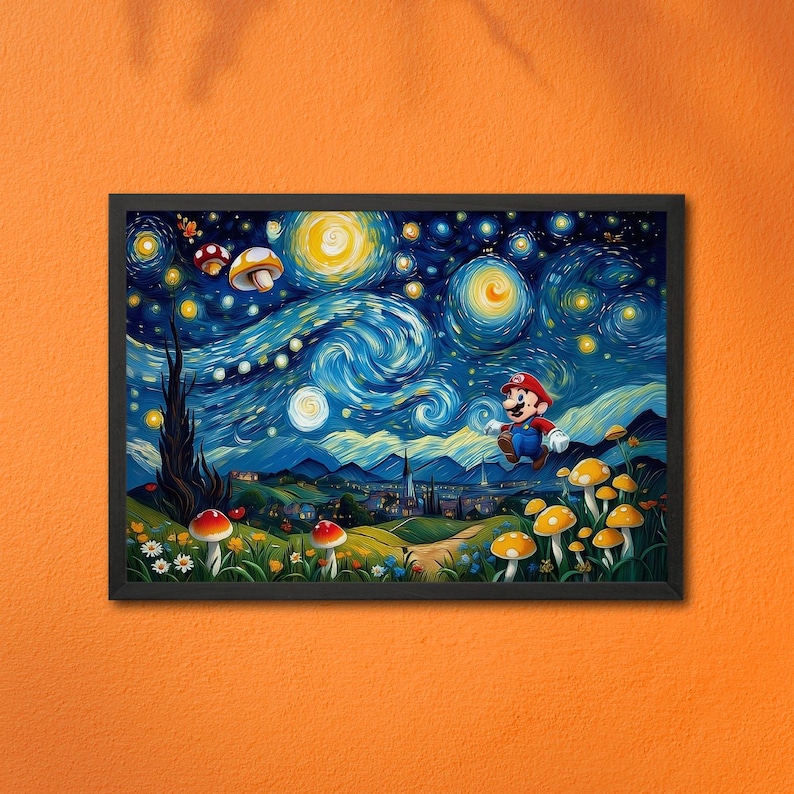 Super Mario Starry Night Canvas Art: Van Gogh Style Kids Room Decor - Etsy