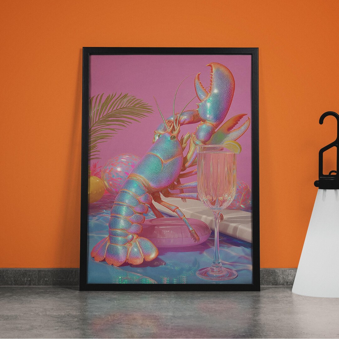 Sparkly Lobster Cocktail Wall Art, Glam Seafood Kitchen Print ...