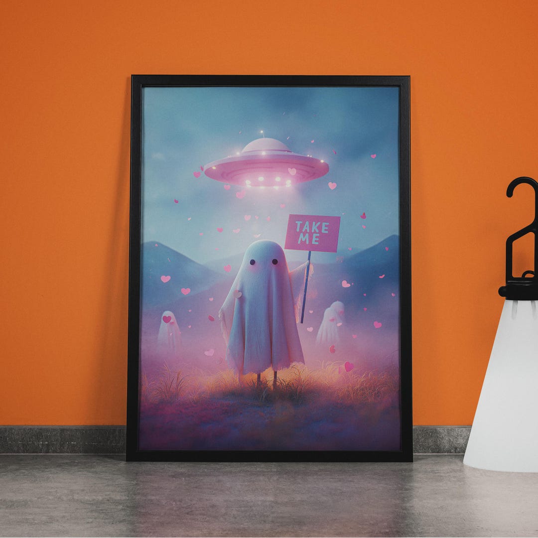 Retro Ghost UFO Abduction Art Print, Minimalist Spooky Home Decor - Etsy