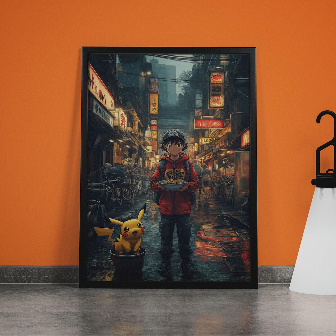 Ash and Pikachu Poster: Pokémon Anime Poster in Japanese Tapestry Style ...