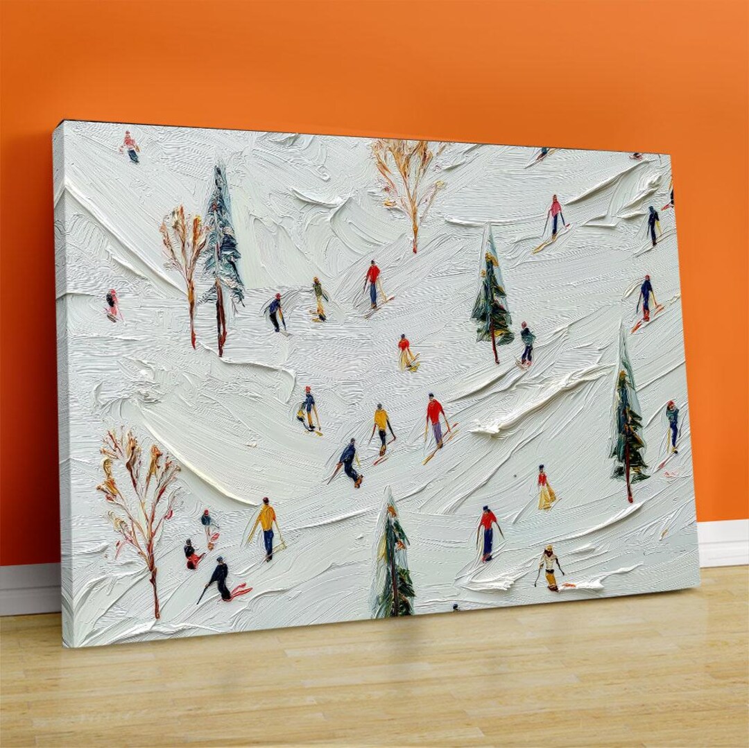 Textured Look Ski Landscape Painting | Winter Snow Scene Canvas Art - Etsy