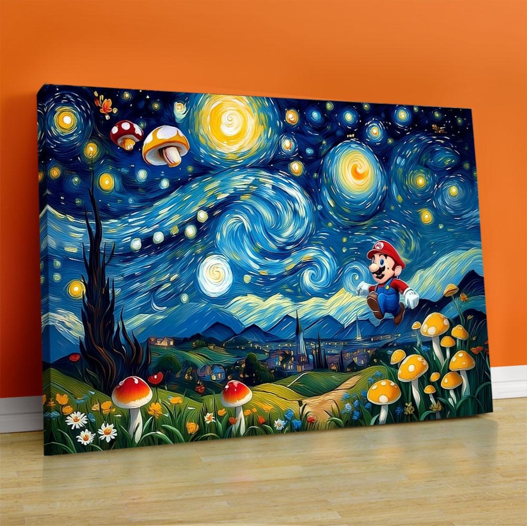 Super Mario Starry Night Canvas Art: Van Gogh Style Kids Room Decor - Etsy