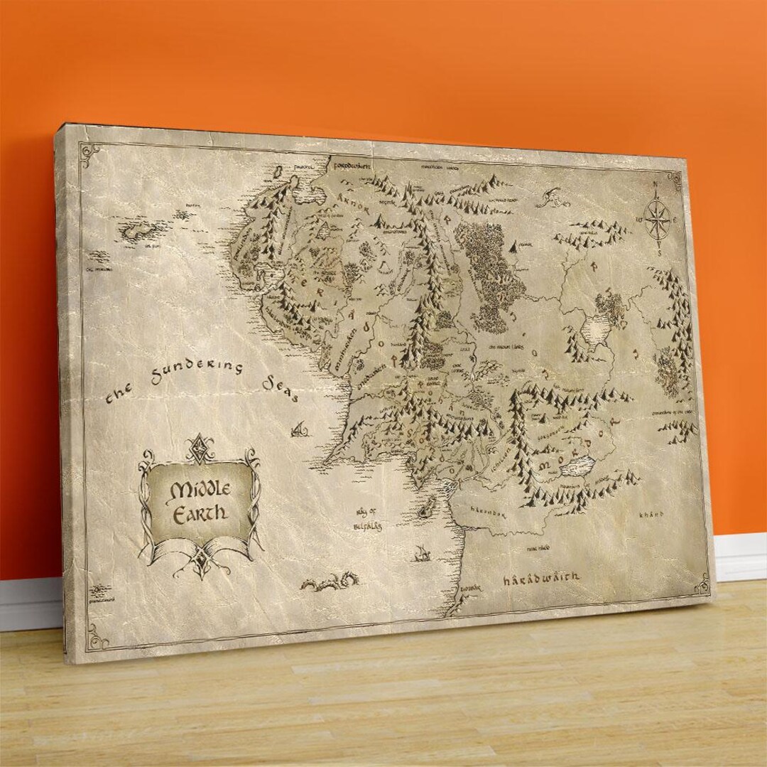 Middle Earth Map Print ,world Map Wall Art, Canvas Wall Decor, Framed ...