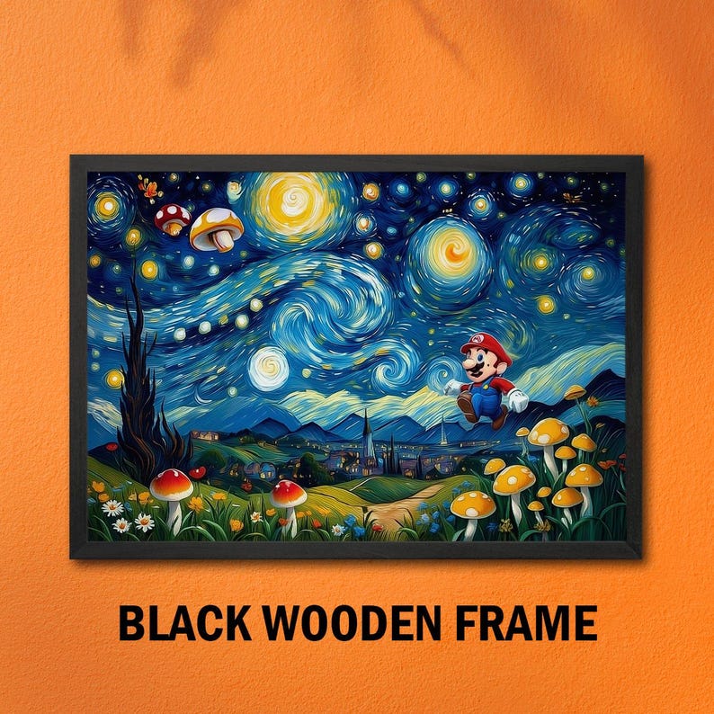 Super Mario Starry Night Canvas Art: Van Gogh Style Kids Room Decor - Etsy