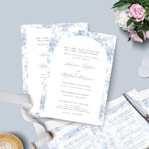 PRINTABLE French Blue Toile Borders for 5 X 7 Invitations, Blue Toile ...