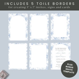French Blue Toile Borders for 5 X 7 Invitations, Blue Toile Wedding ...