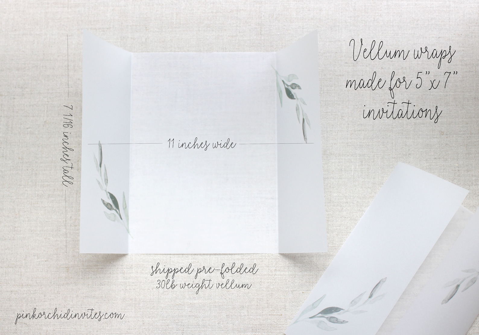 Greenery Vellum Wrap Printed Vellum Jackets for 5 X 7 Wedding ...