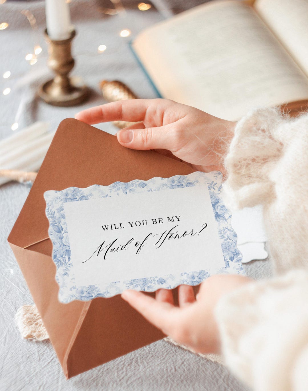 Maid of Honor Proposal Card, French Blue Toile, Editable Template (5x7 ...
