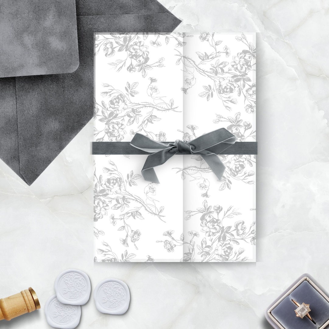 Wedding Vellum Invitation Wrap, Pre-folded Vellum Jacket for 5 X 7 ...