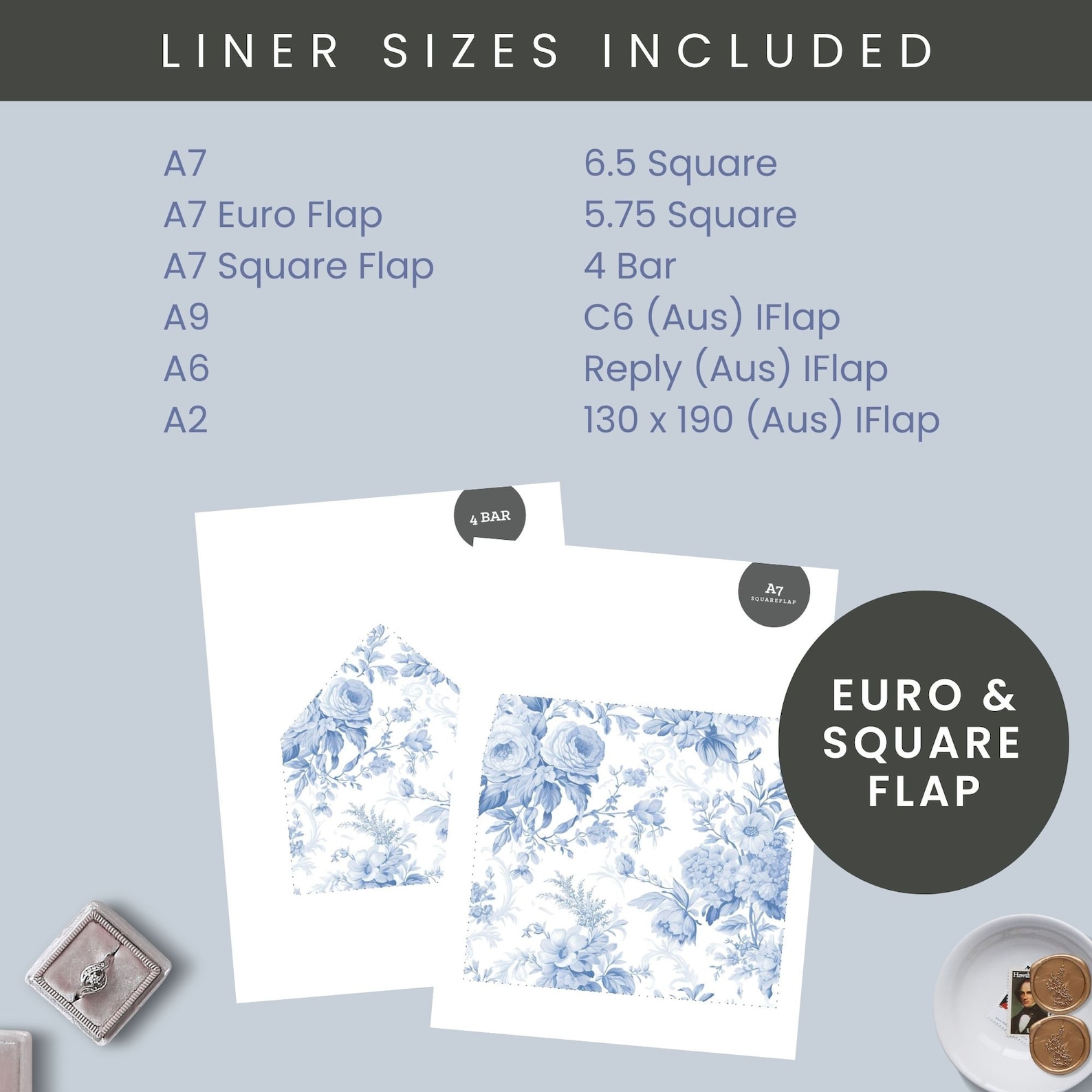 12 Printable Envelope Liners, A7 Square Flap, Liner A7, French Blue ...