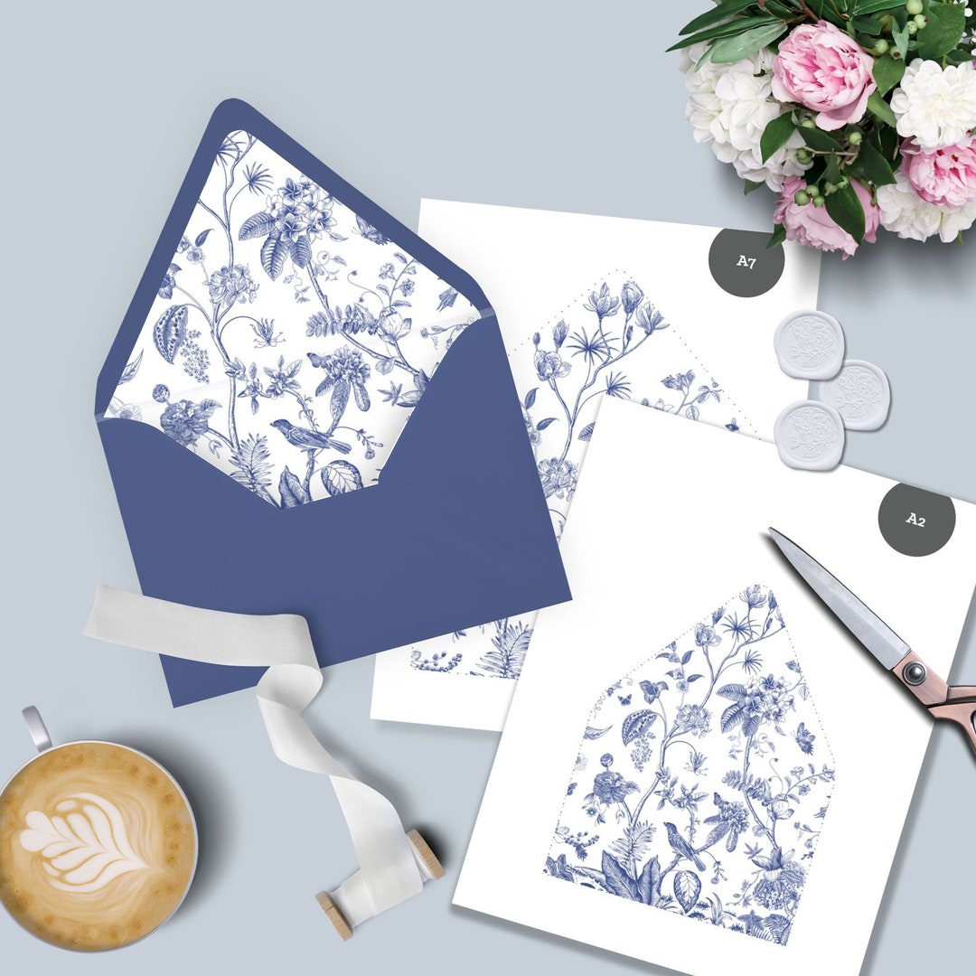 12 PRINTABLE Blue ENVELOPE LINERS, French Blue Toile Liner, A7 Euro ...