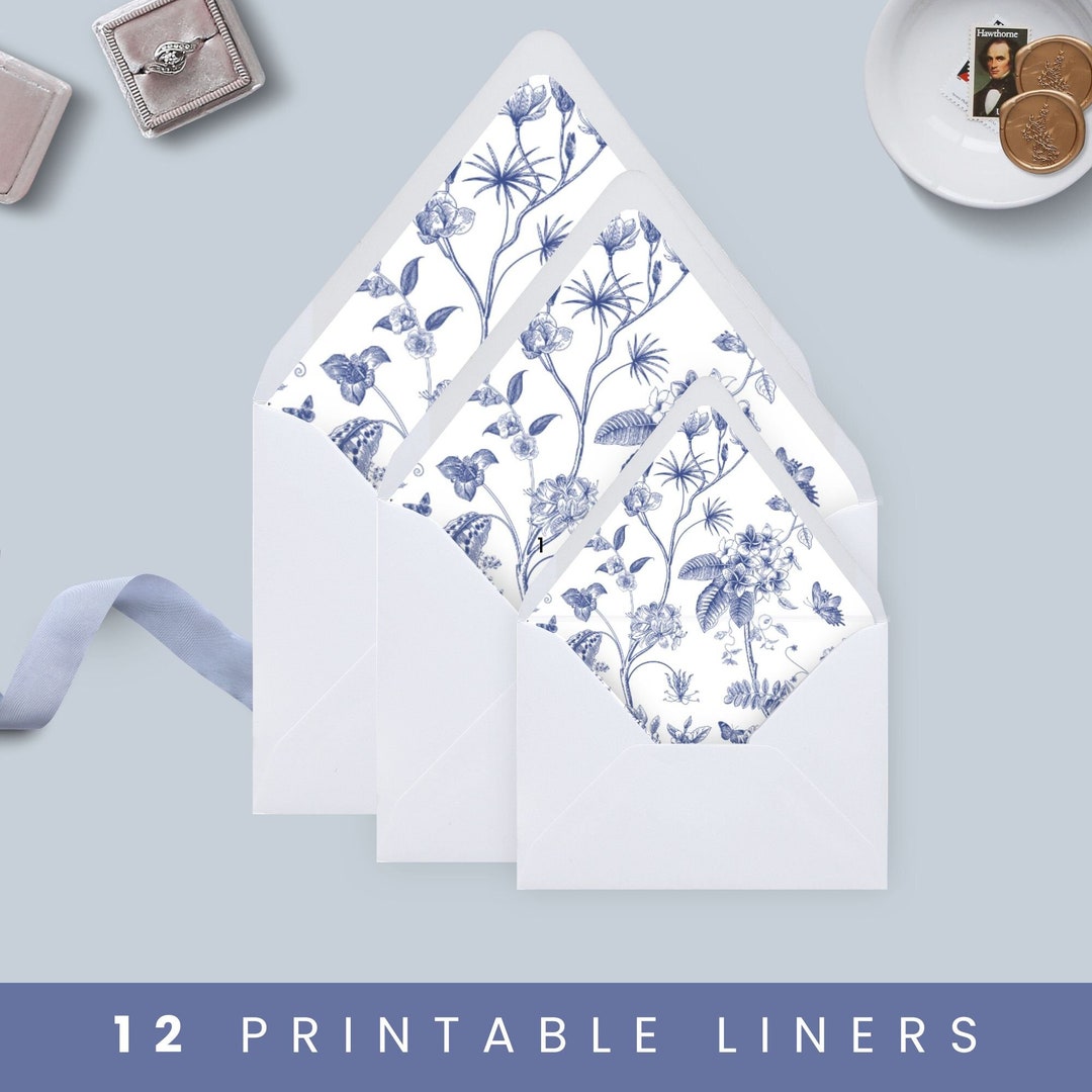 12 PRINTABLE Blue ENVELOPE LINERS, French Blue Toile Liners, A7 Euro ...