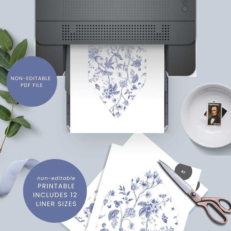 12 PRINTABLE Blue ENVELOPE LINERS, French Blue Toile Liners, A7 Euro ...