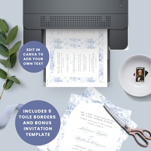 PRINTABLE French Blue Toile Borders for 5 X 7 Invitations, Blue Toile ...