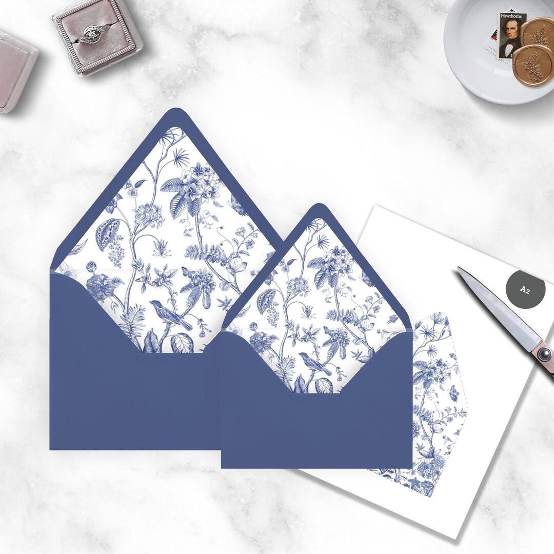 12 PRINTABLE Blue ENVELOPE LINERS, French Blue Toile Liners, A7 Euro ...