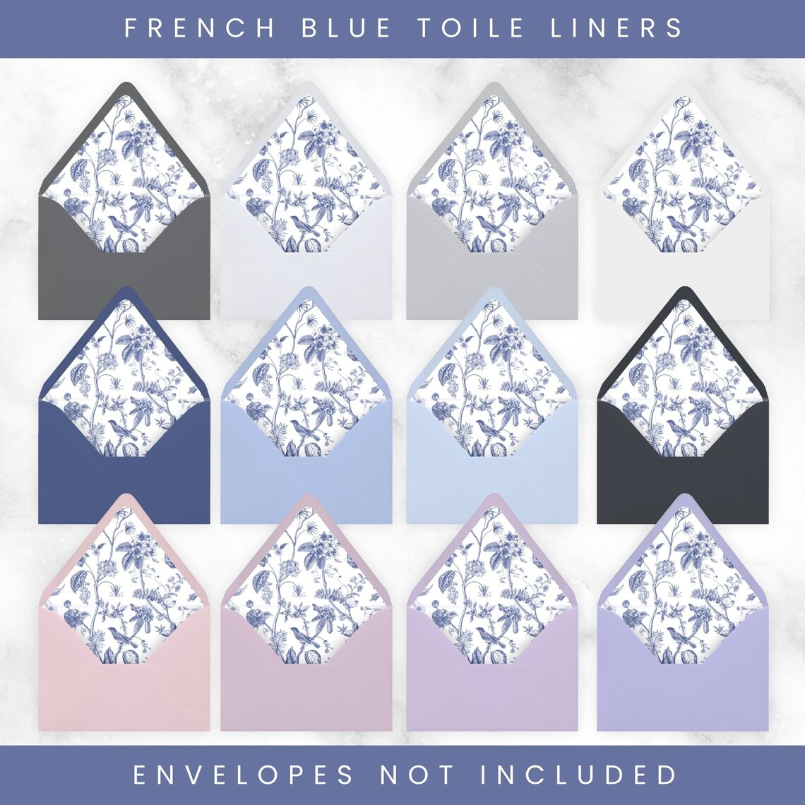 12 PRINTABLE Blue ENVELOPE LINERS French Blue Toile Liners - Etsy