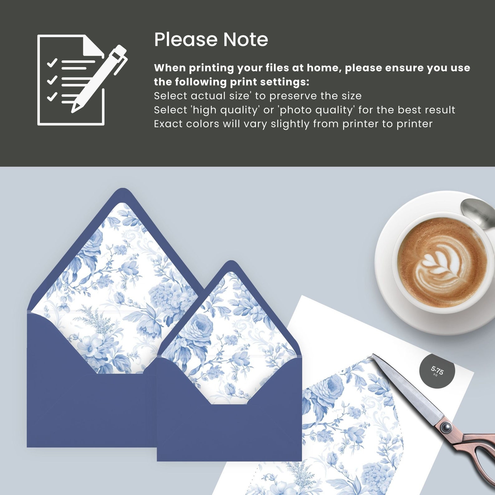 12 Printable Envelope Liners, A7 Square Flap, Liner A7, French Blue ...