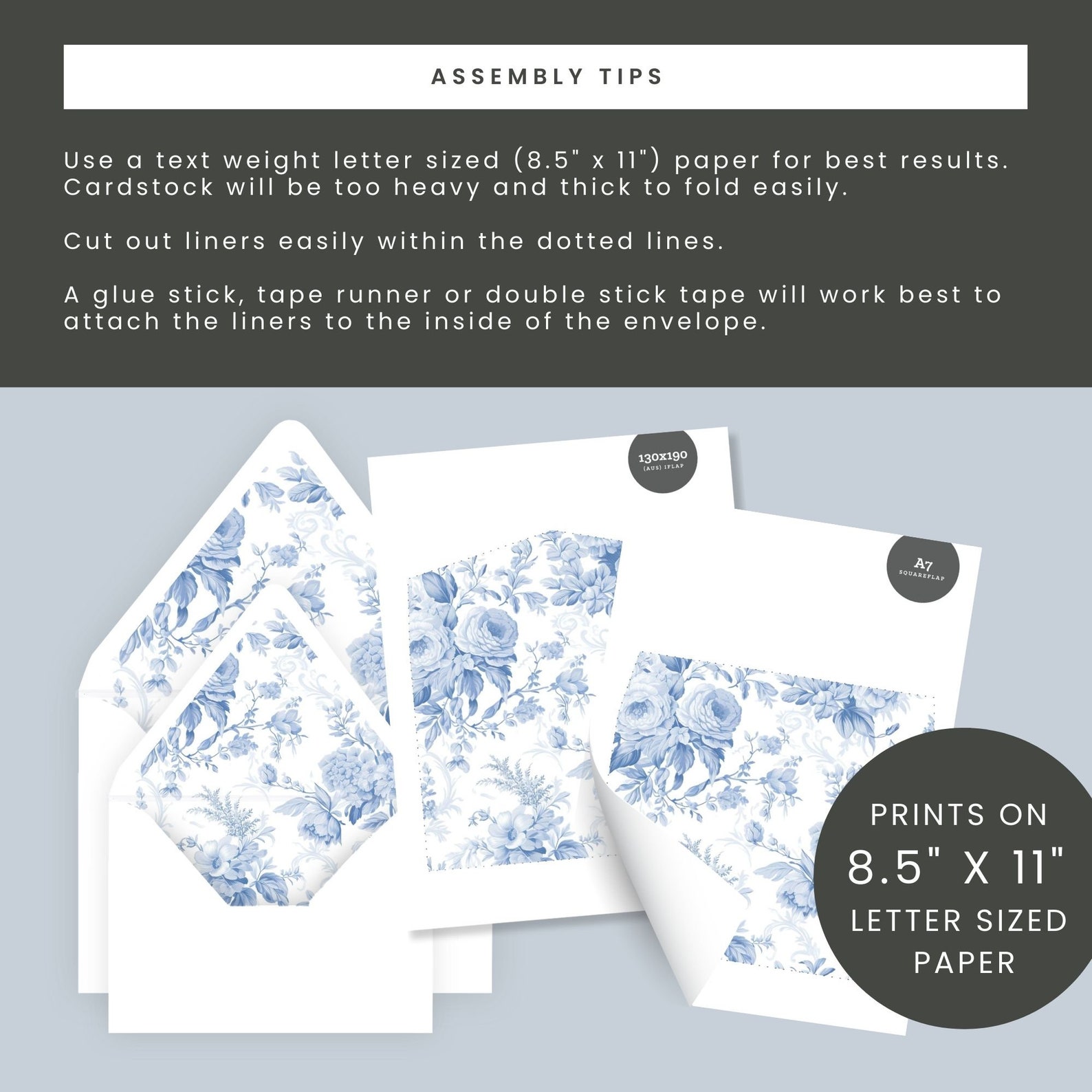 12 Printable Envelope Liners, A7 Square Flap, Liner A7, French Blue ...