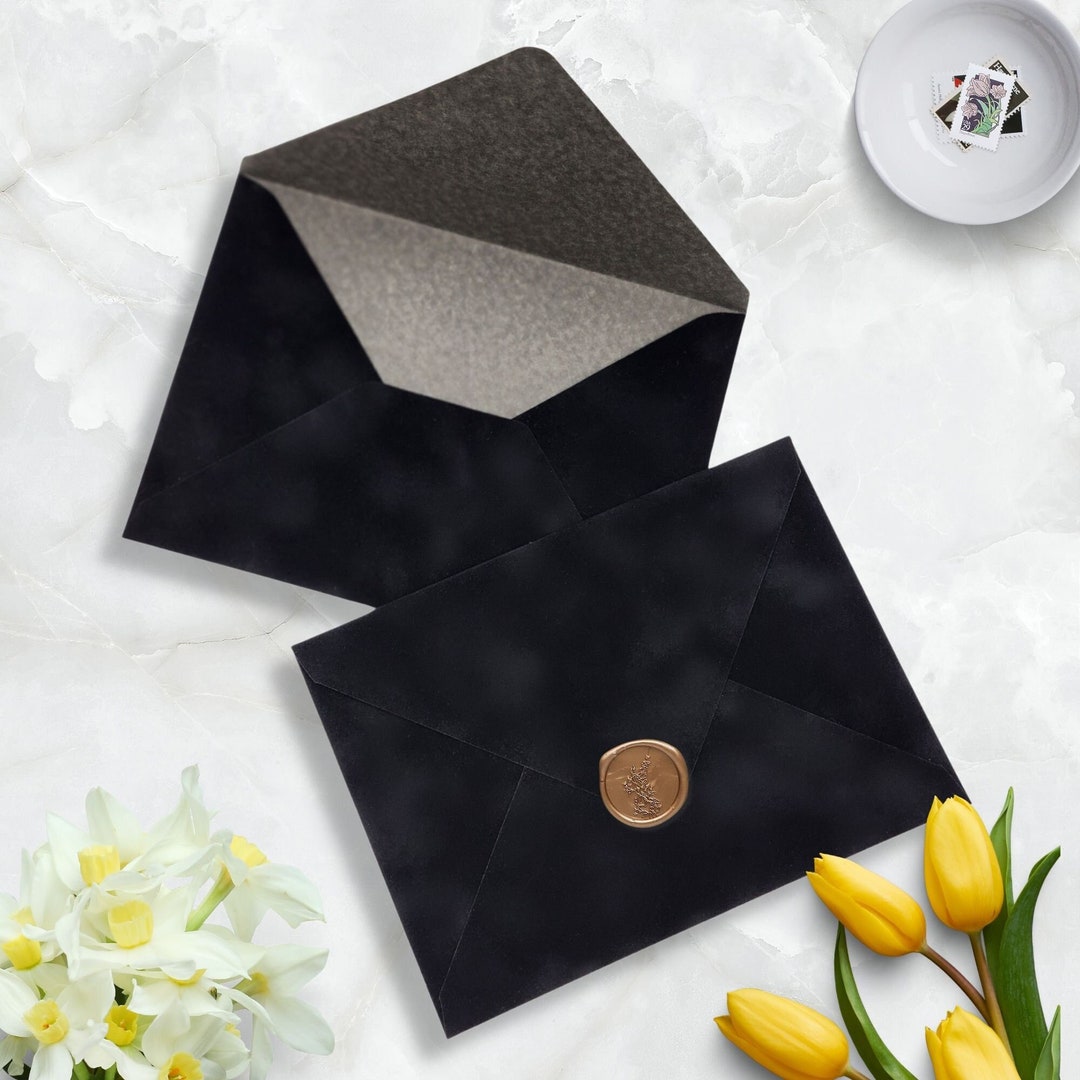 Black Velvet Envelopes for 5 X 7 Invitation, A7 Euro Flap Wedding ...