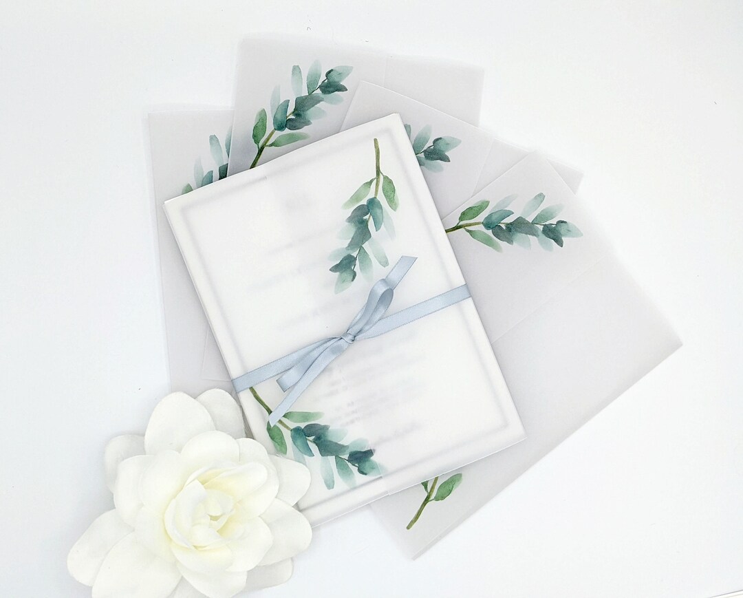 Wedding Vellum Wraps With Greenery Design, Printed Vellum Jacket for 5 ...