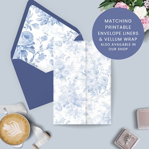 PRINTABLE French Blue Toile Borders for 5 X 7 Invitations, Blue Toile ...