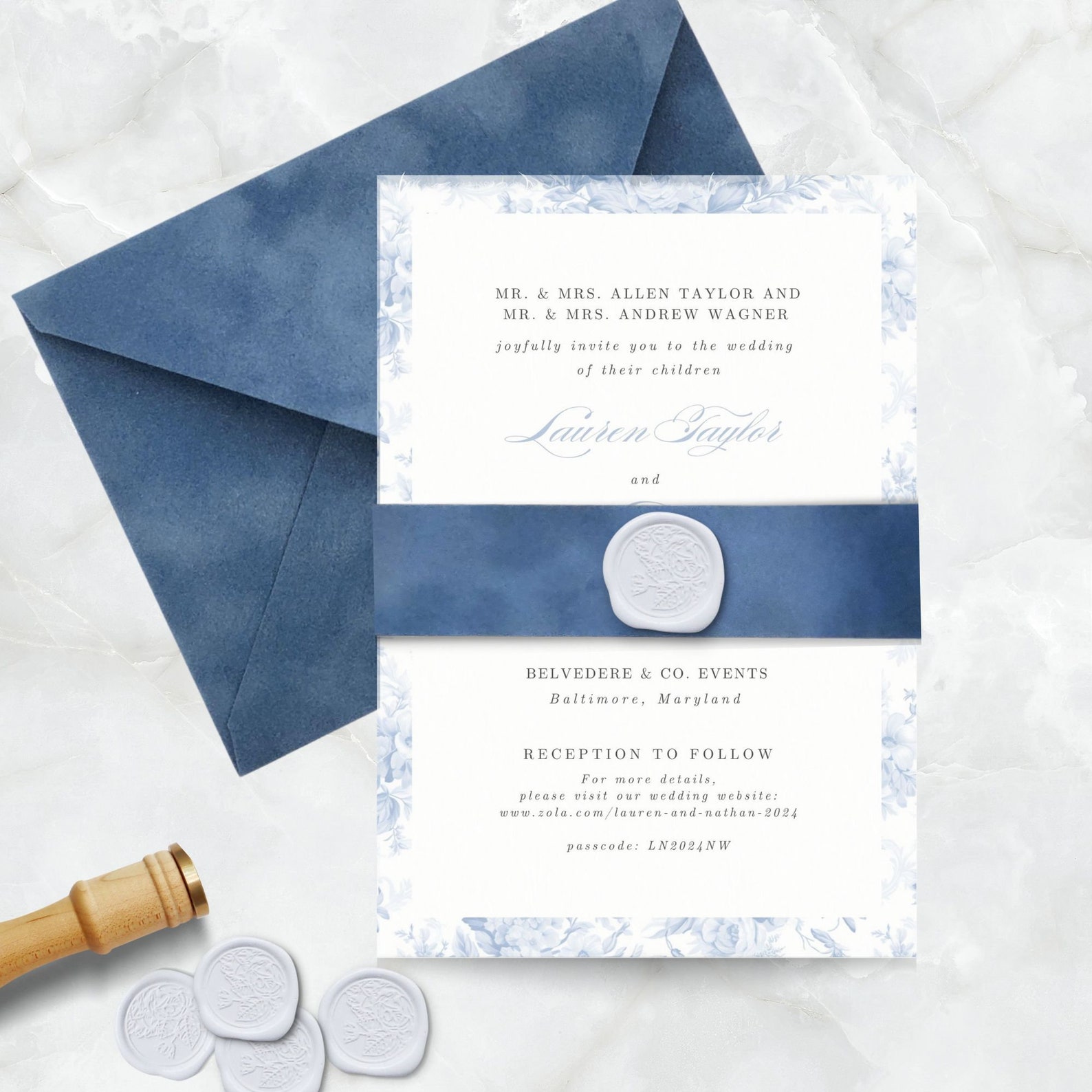 French Blue Toile Borders for 5 X 7 Invitations, Blue Toile Wedding ...