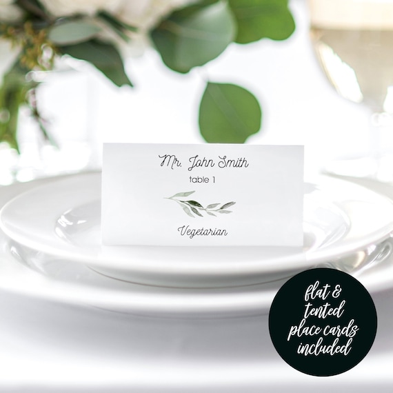 Place Card with Meal Choice Place Card Template Greenery | Etsy