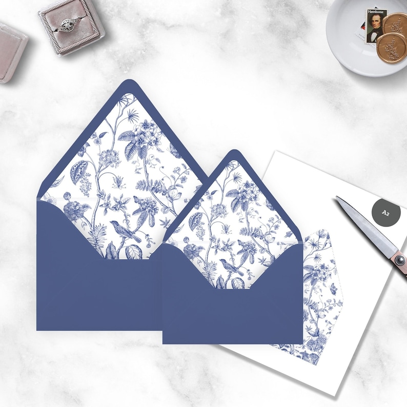 12 PRINTABLE Blue ENVELOPE LINERS French Blue Toile Liners - Etsy