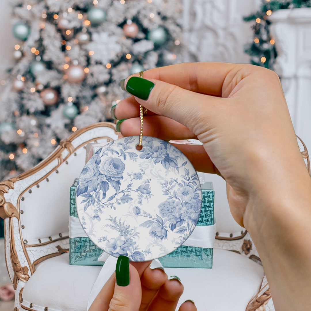 Toile French Blue Ornament, Blue and White Christmas Decor, French Blue ...