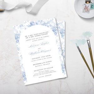 PRINTABLE French Blue Toile Borders for 5 X 7 Invitations, Blue Toile ...