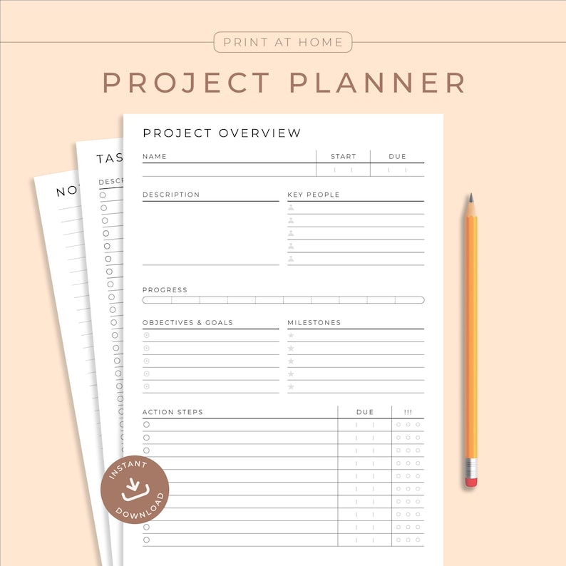 Printable Project Planner, Task List & Goal Tracker for Business Work ...
