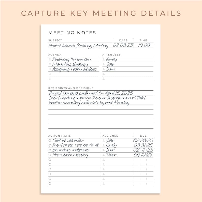 Printable Meeting Notes Template, Meeting Minutes, Business Agenda ...