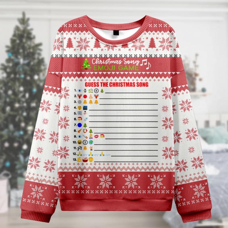 Guess the Christmas Song Emoji Game Sweatshirt, Holiday Party Game ...