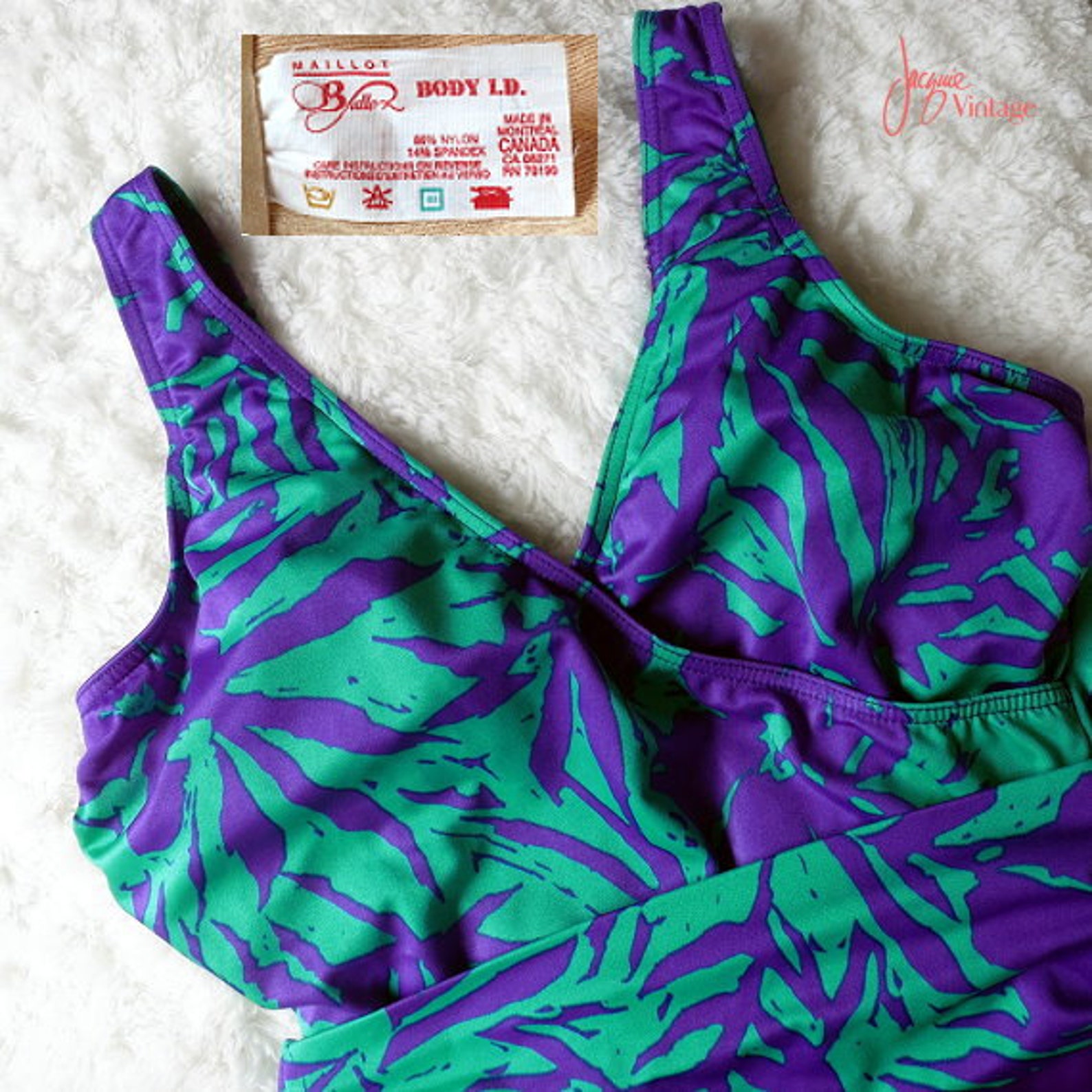 80s One Piece Swimsuit / 80s Swimsuit / 80s Purple Green Bathing Suit ...