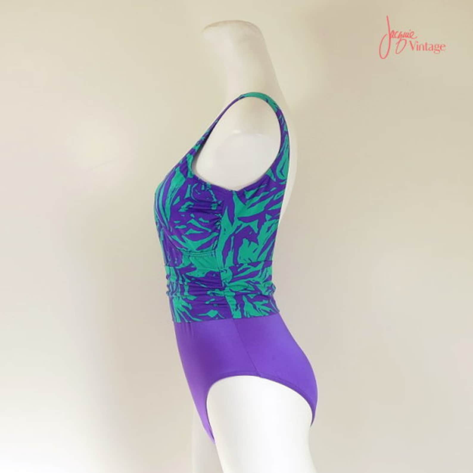 80s One Piece Swimsuit / 80s Swimsuit / 80s Purple Green Bathing Suit ...