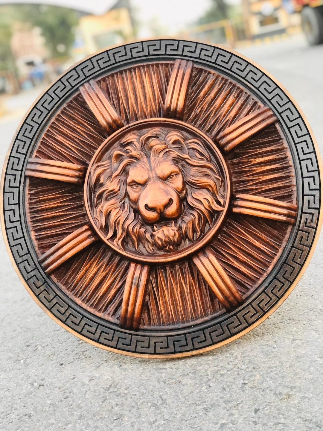 Handcrafted Wooden Lion Shield | Greek Spartan Warrior Decor ...