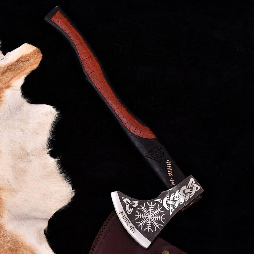 Hand-forged Viking Axe, Norse Bearded Axe, Engraved Carbon Steel Blade ...