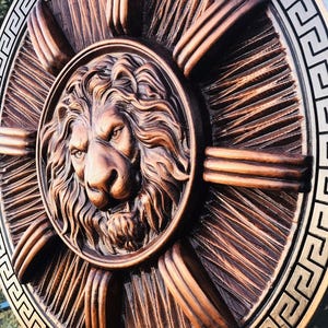 Handcrafted Wooden Lion Shield | Greek Spartan Warrior Decor ...