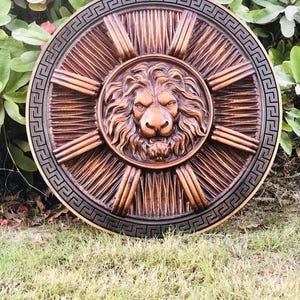 Handcrafted Wooden Lion Shield | Greek Spartan Warrior Decor ...