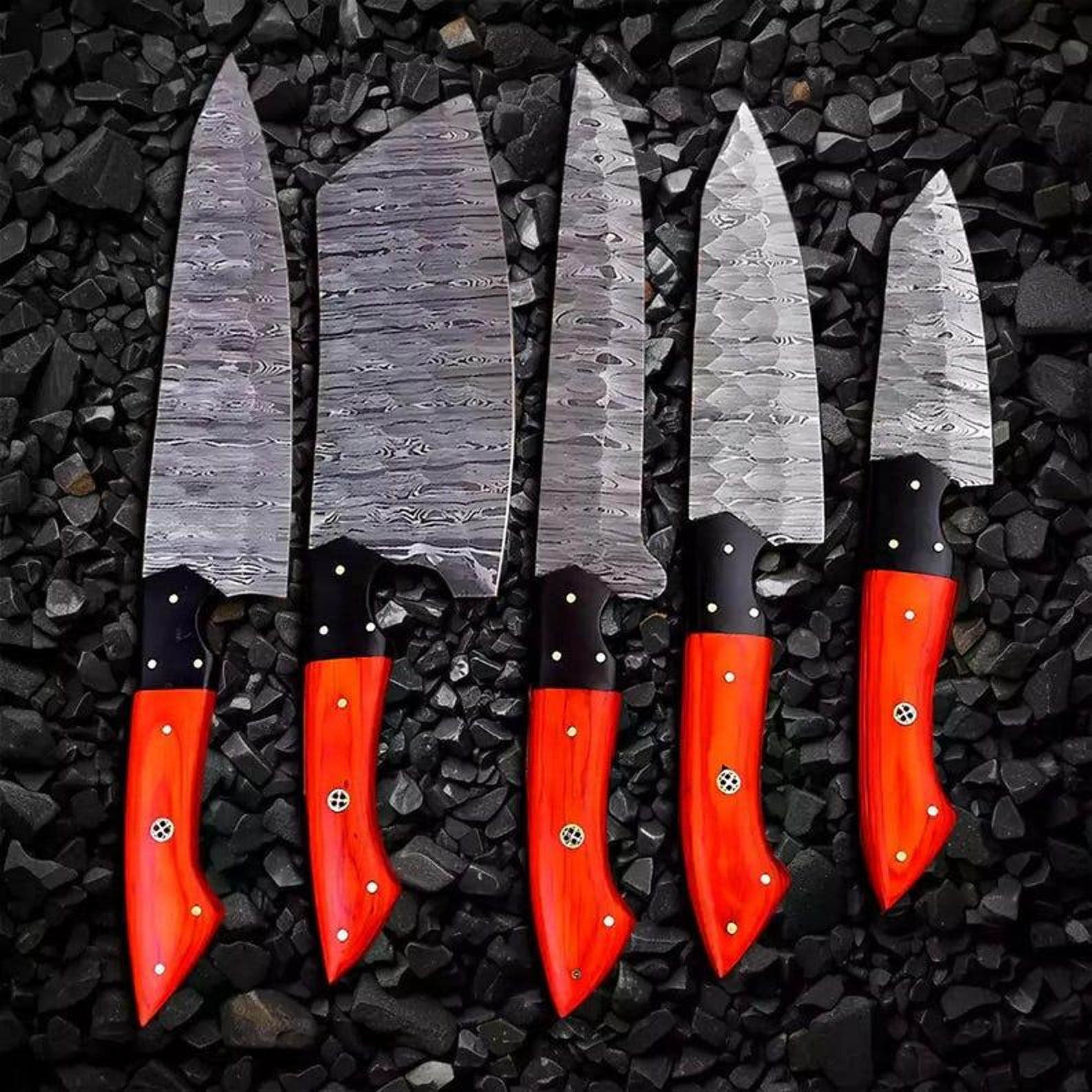 Damascus Steel Chef Knife Set | Handmade Kitchen Knives | Professional ...