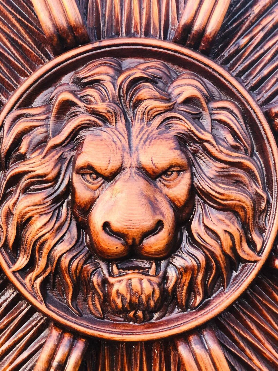 Handcrafted Wooden Lion Shield | Greek Spartan Warrior Decor ...