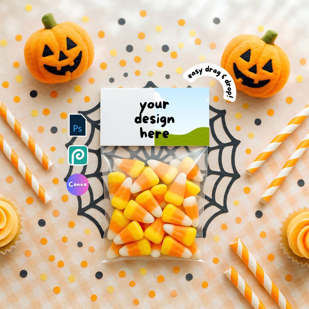Halloween Treat Bag Topper Mockup, Birthday Favor Label, Gift Bag ...